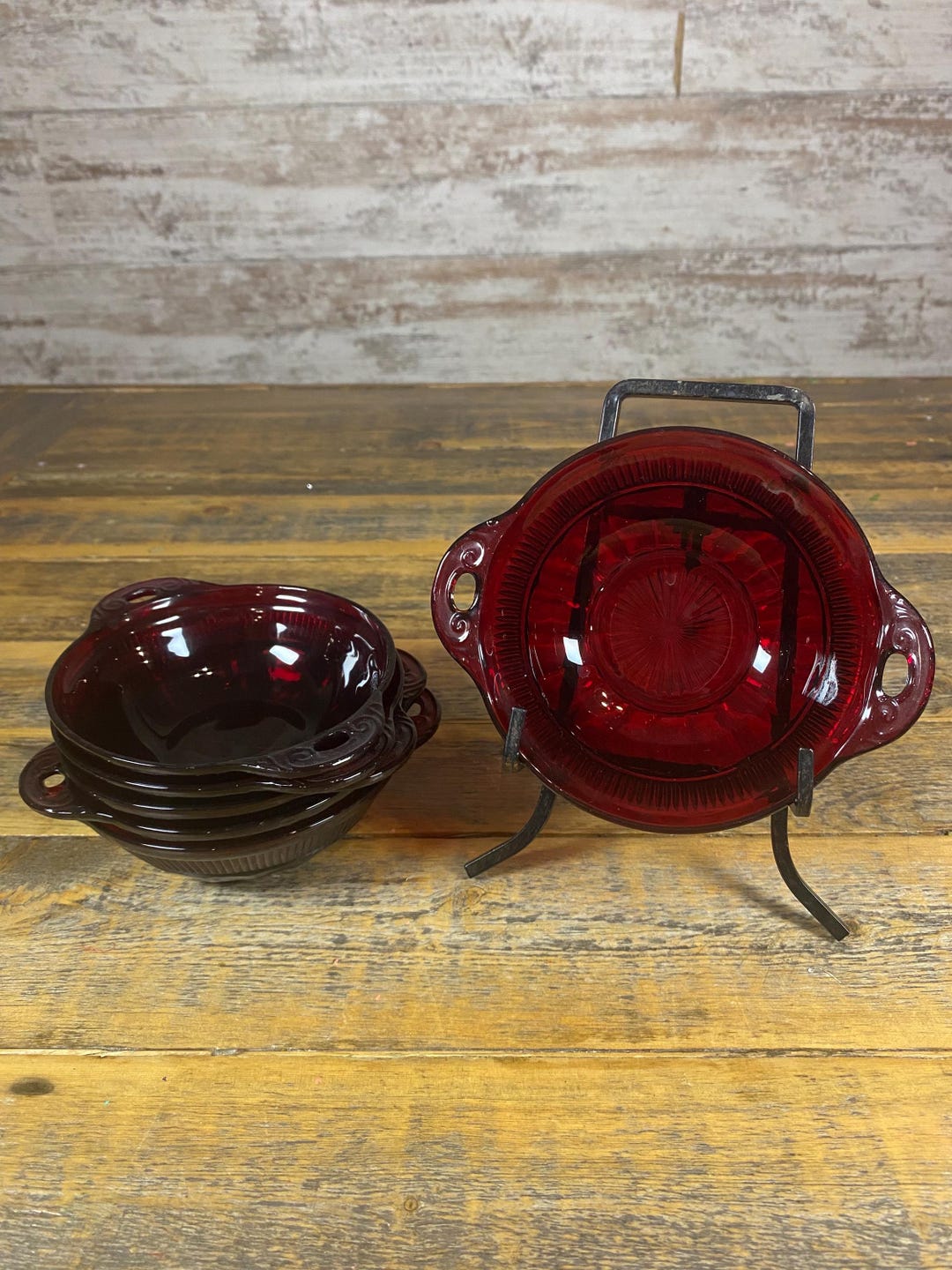 Vintage Ruby Red Depression Glass Anchor Hocking Coronation Dessert ...