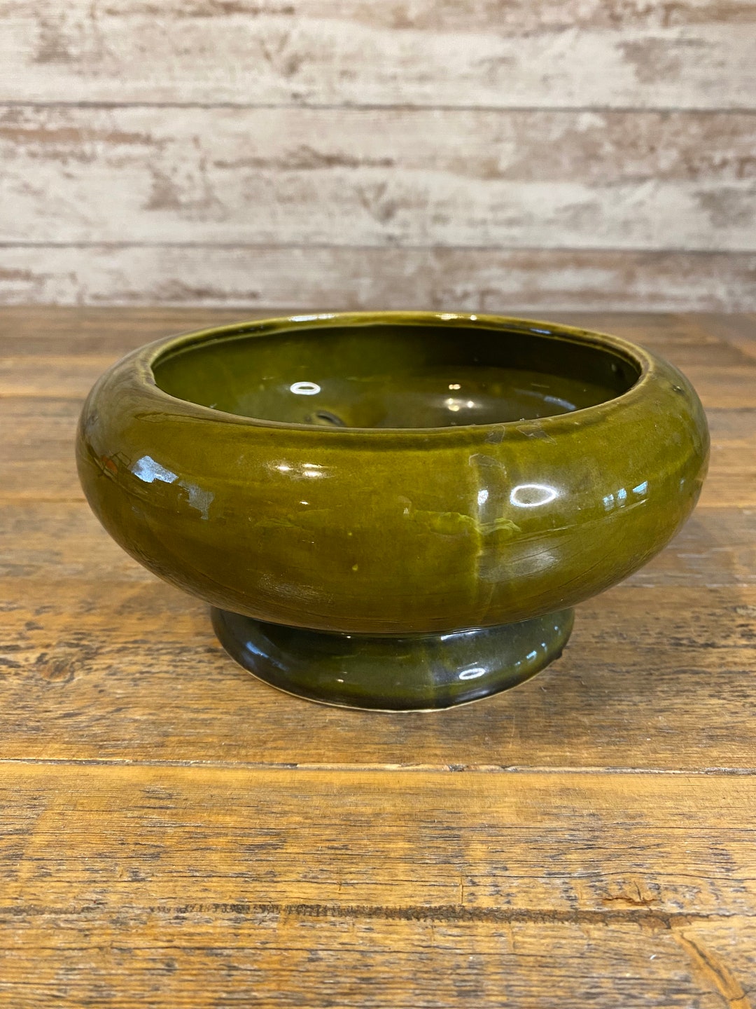 Vintage UPCO Ungemach #241 USA Avocado / Olive Green Round Ceramic ...