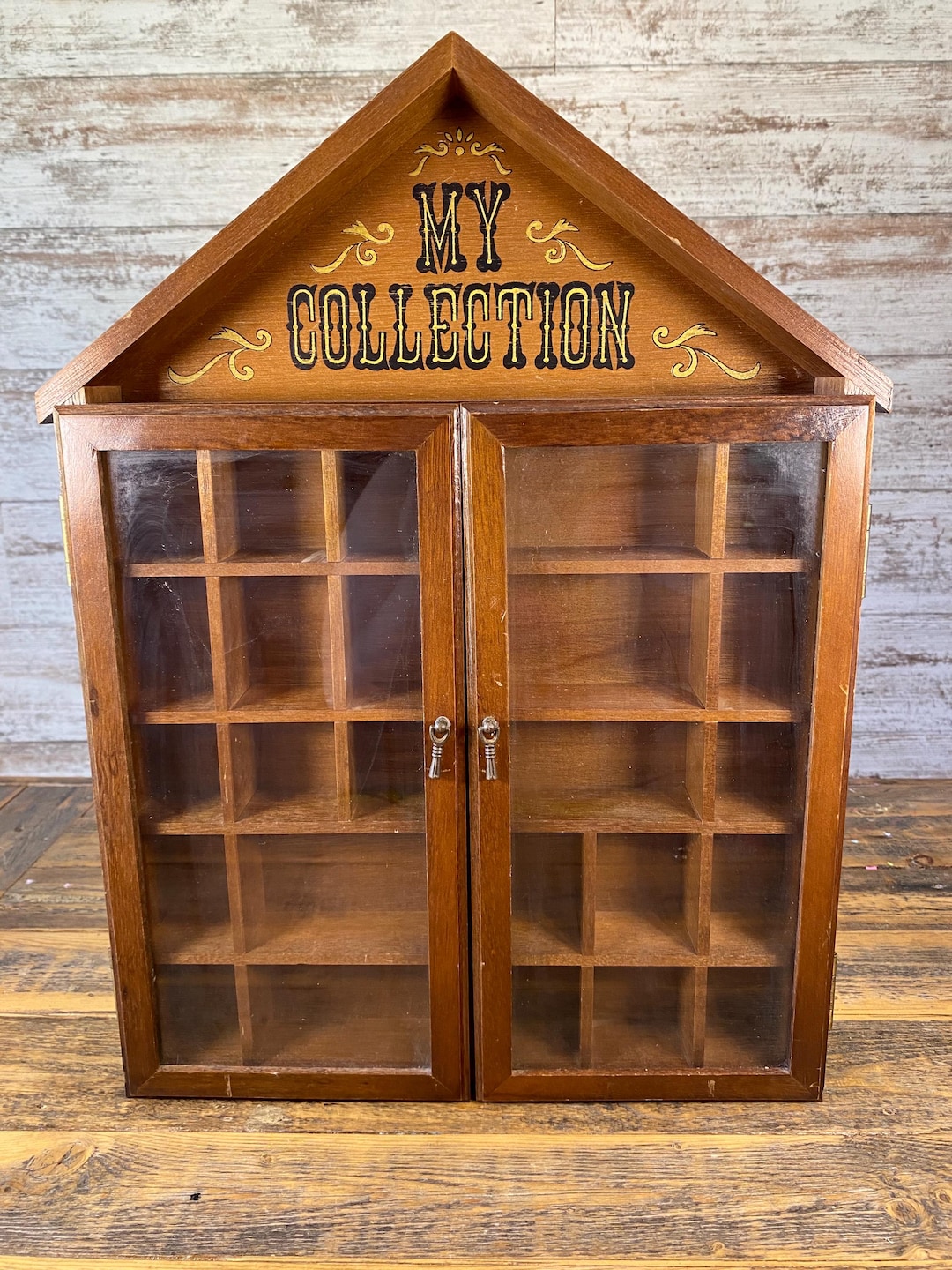 Vintage My Collection Wooden Trinket Shadow Box Shelf Display Case ...