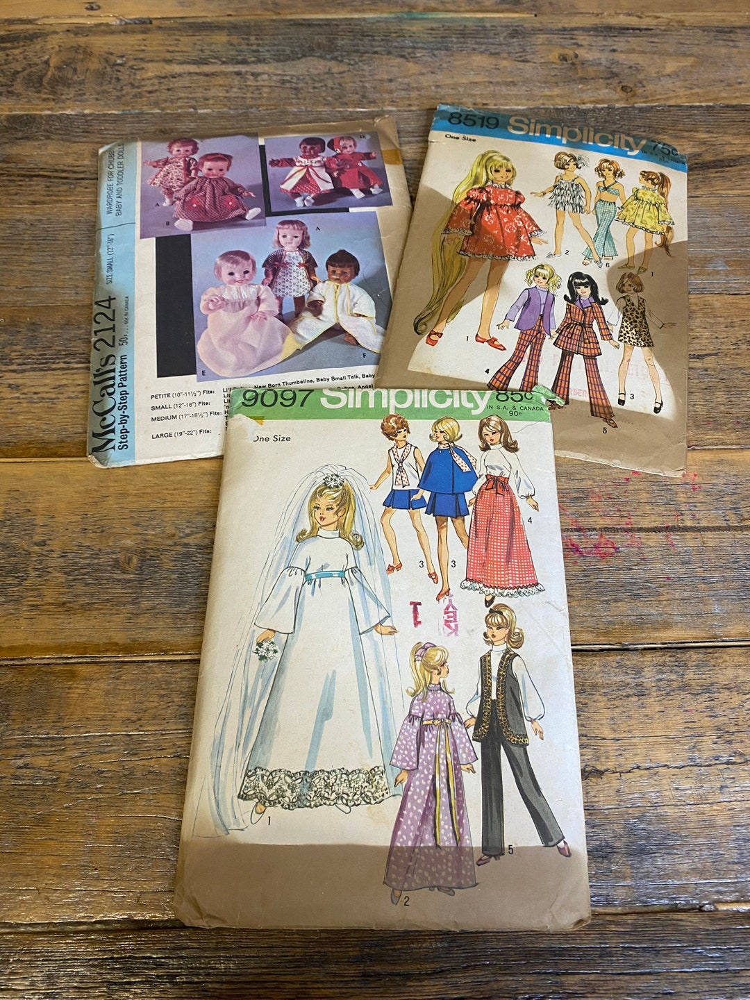 Set of 3 Vintage Doll Clothes Sewing Patterns mccall's 2124 Chubby Baby ...