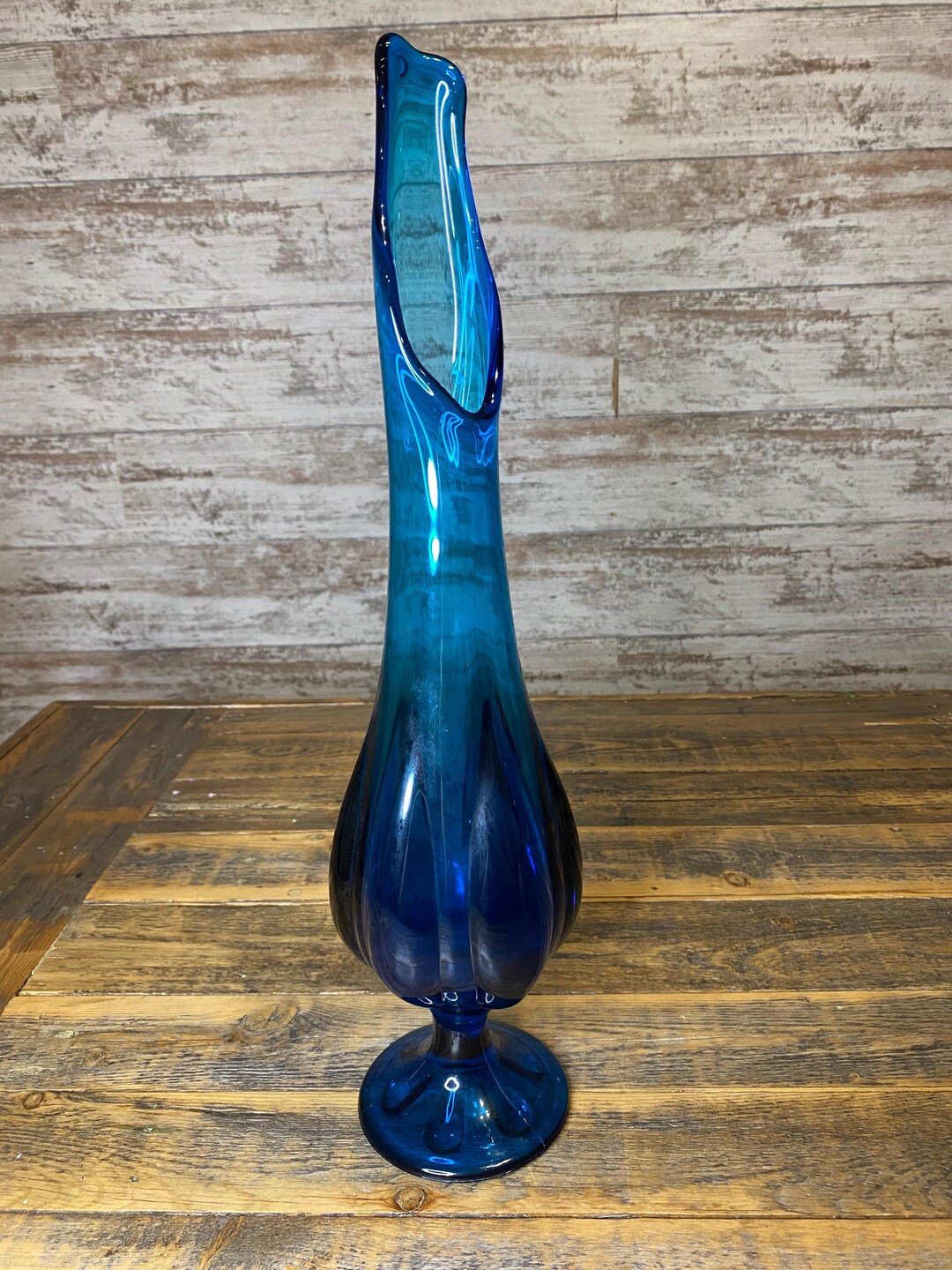 Vintage Viking Glass Blue Bluenique 18" Swung Vase - Etsy
