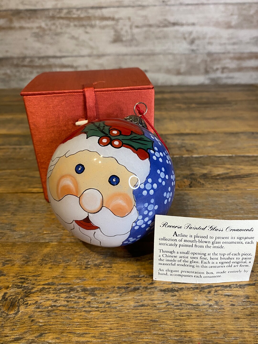 Vintage Reverse Painted Glass Santa Claus Ornament - Artline Mouth ...