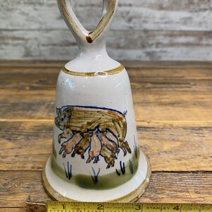 Vintage Stoneware Lewisville Pottery Decorative Hand Bell With Pig and ...