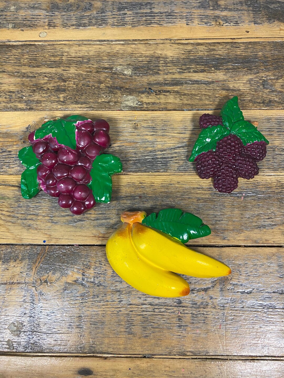 Set of 3 Vintage Chalkware Plaques Fruit Wall Hangings - Blackberry ...