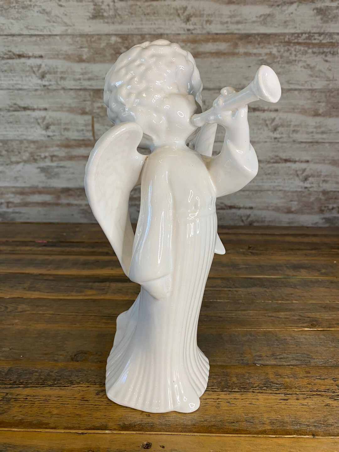Vintage Large 12" White Ceramic Angel Figurine Statue With Trumpet - Etsy
