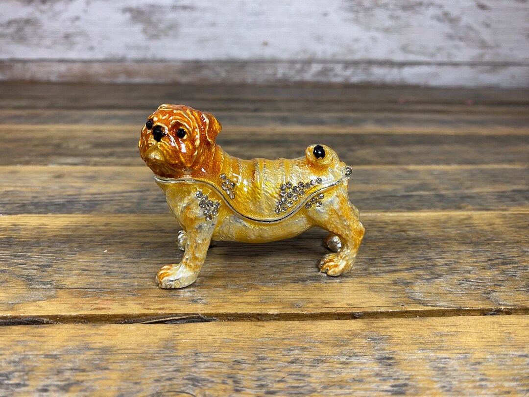 Metal Bulldog Pug Dog Enameled Figurine Jeweled Trinket Jewelry Box - Etsy
