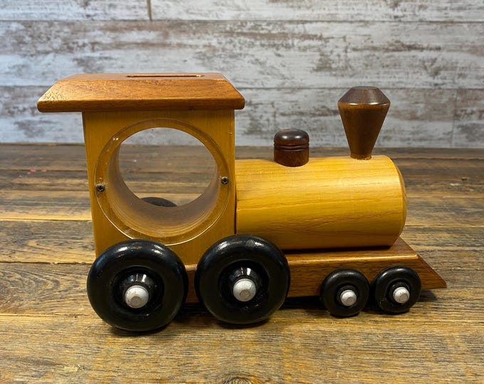 Vintage Wooden Handmade Toy Train Coin Piggy Bank - Etsy