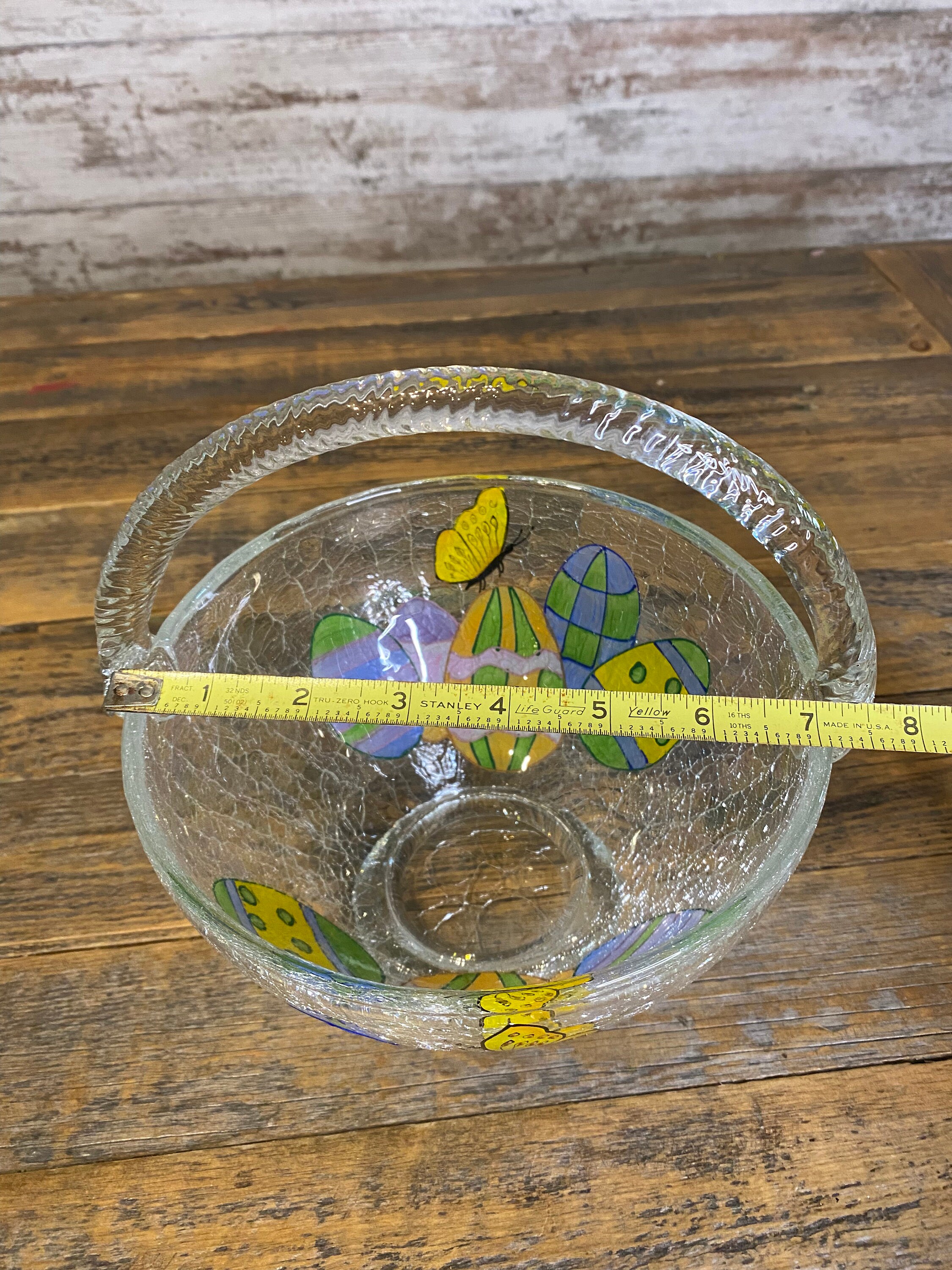 Vintage Glass Easter Eggs and Butterfly Crackle Basket Candy Bowl With ...