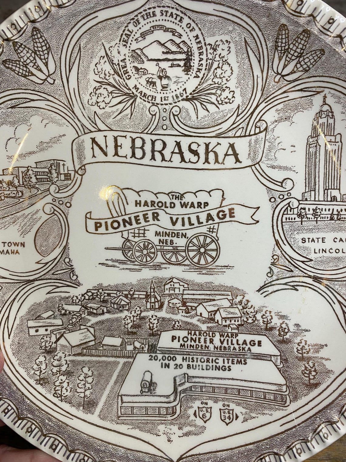 Vintage 1960s Nebraska 9" Collectible Metallic State Plate Landmark ...