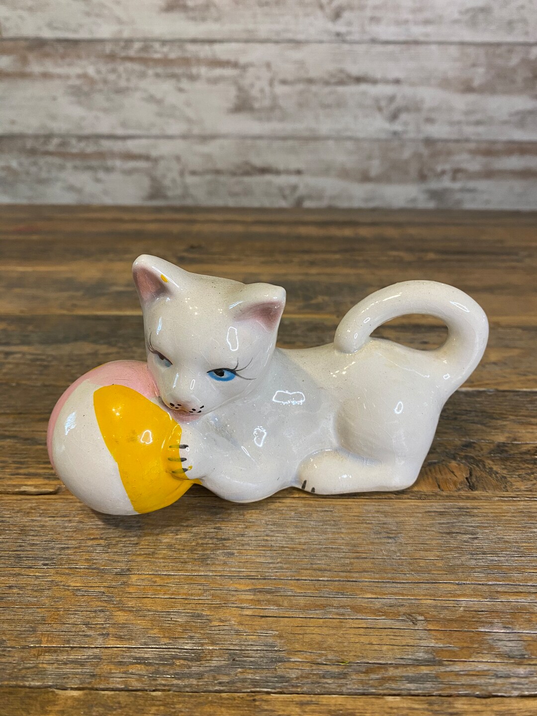 Vintage Ceramic Kitten Cat Figurine With Ball - Etsy