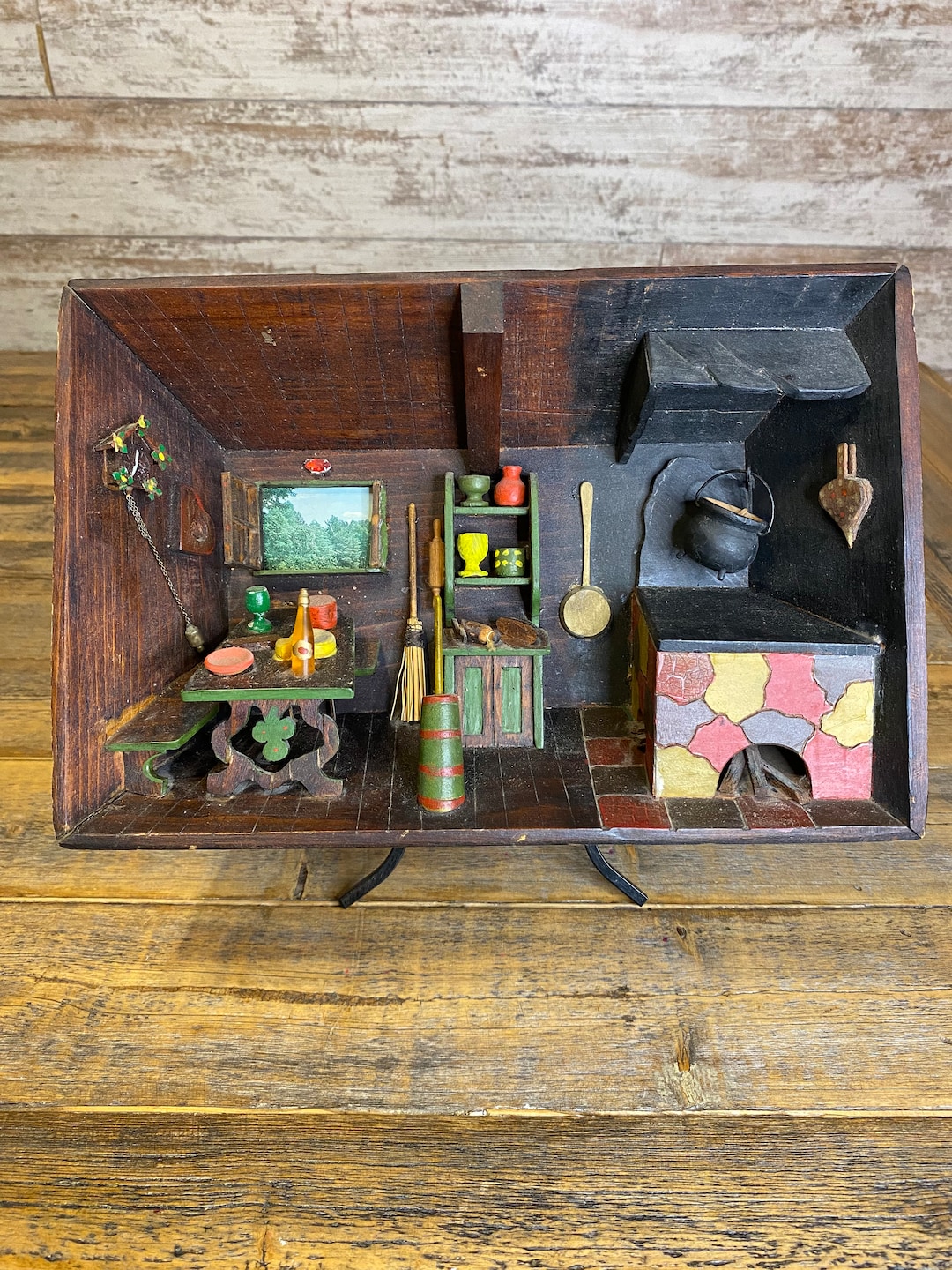 Handmade 1941 Vintage Antique Wooden 3D Folk Art Carved Diorama Farm ...