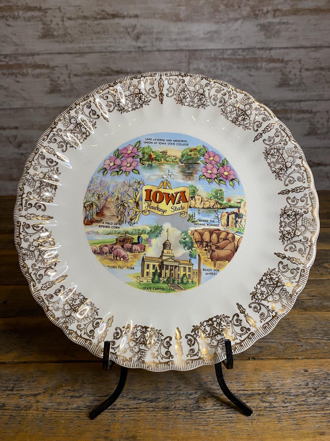 Vintage 1960s Iowa 9" Collectible State Plate Landmark Souvenir - Etsy