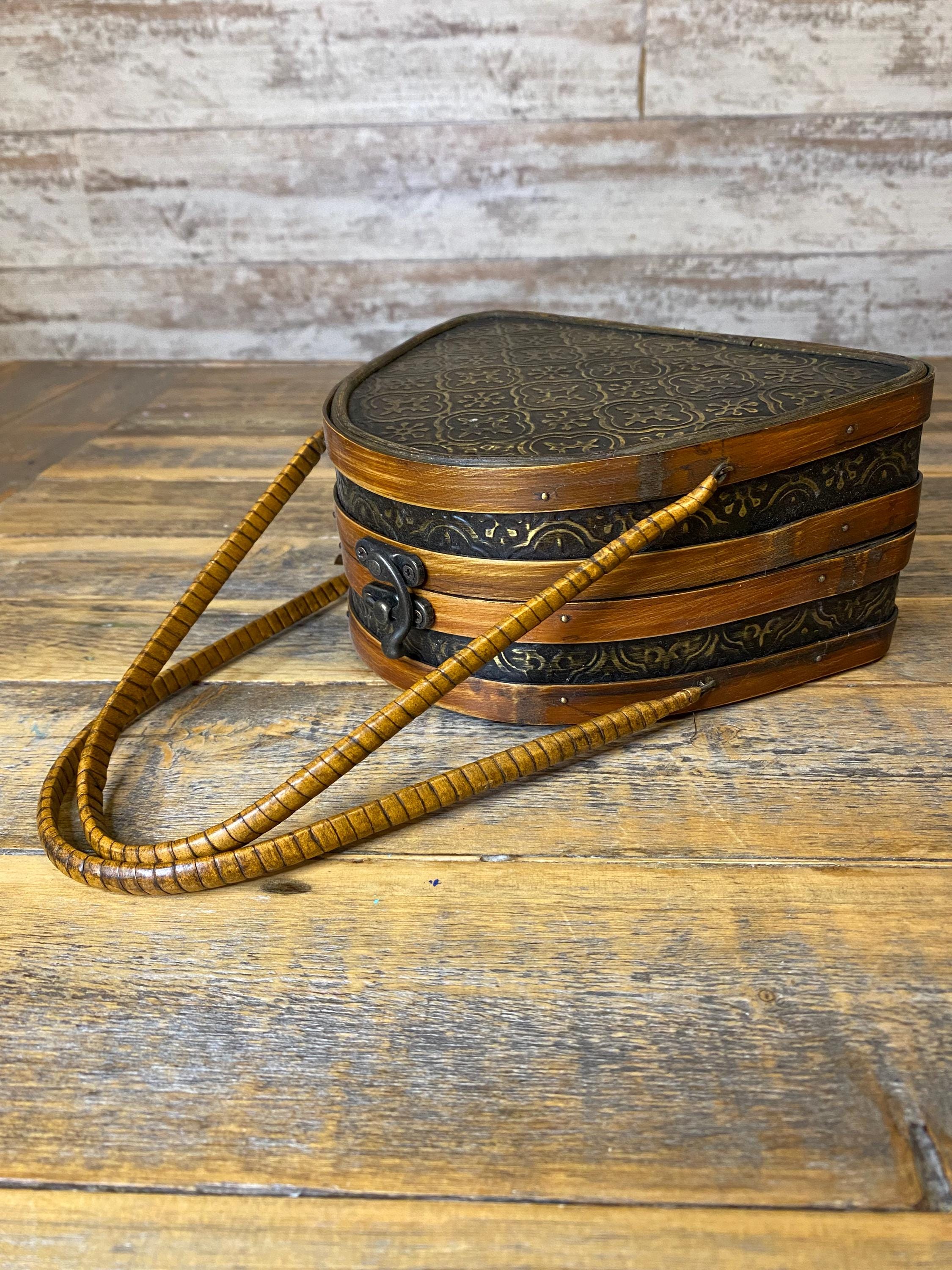 Vintage MCM Wood and Metal Box Embossed Handbag Purse Hinge Latch ...