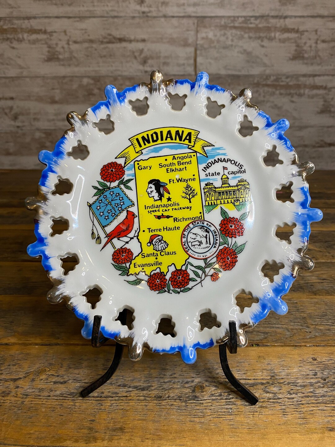 Vintage Indiana 8" Collectible State Plate Landmark Souvenir ...