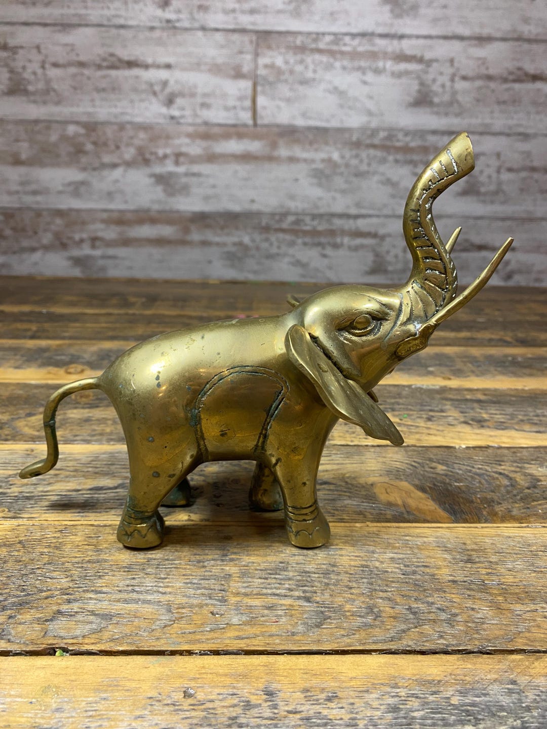 Vintage Brass Elephant Figurine Statue -8" - Etsy