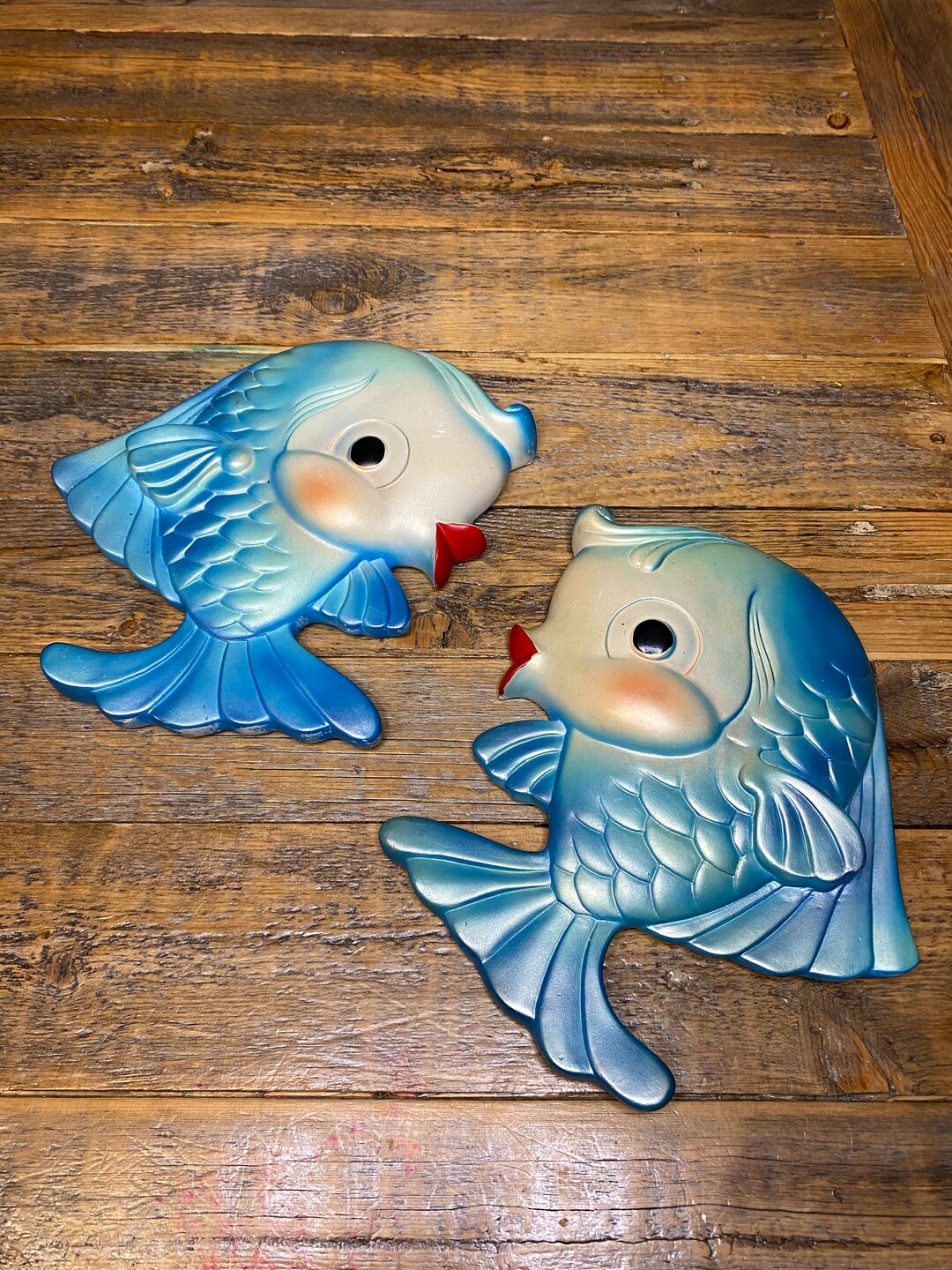 Set of 2 Rare Vintage 1971 Miller Studio Chalkware Blue Iridescent ...