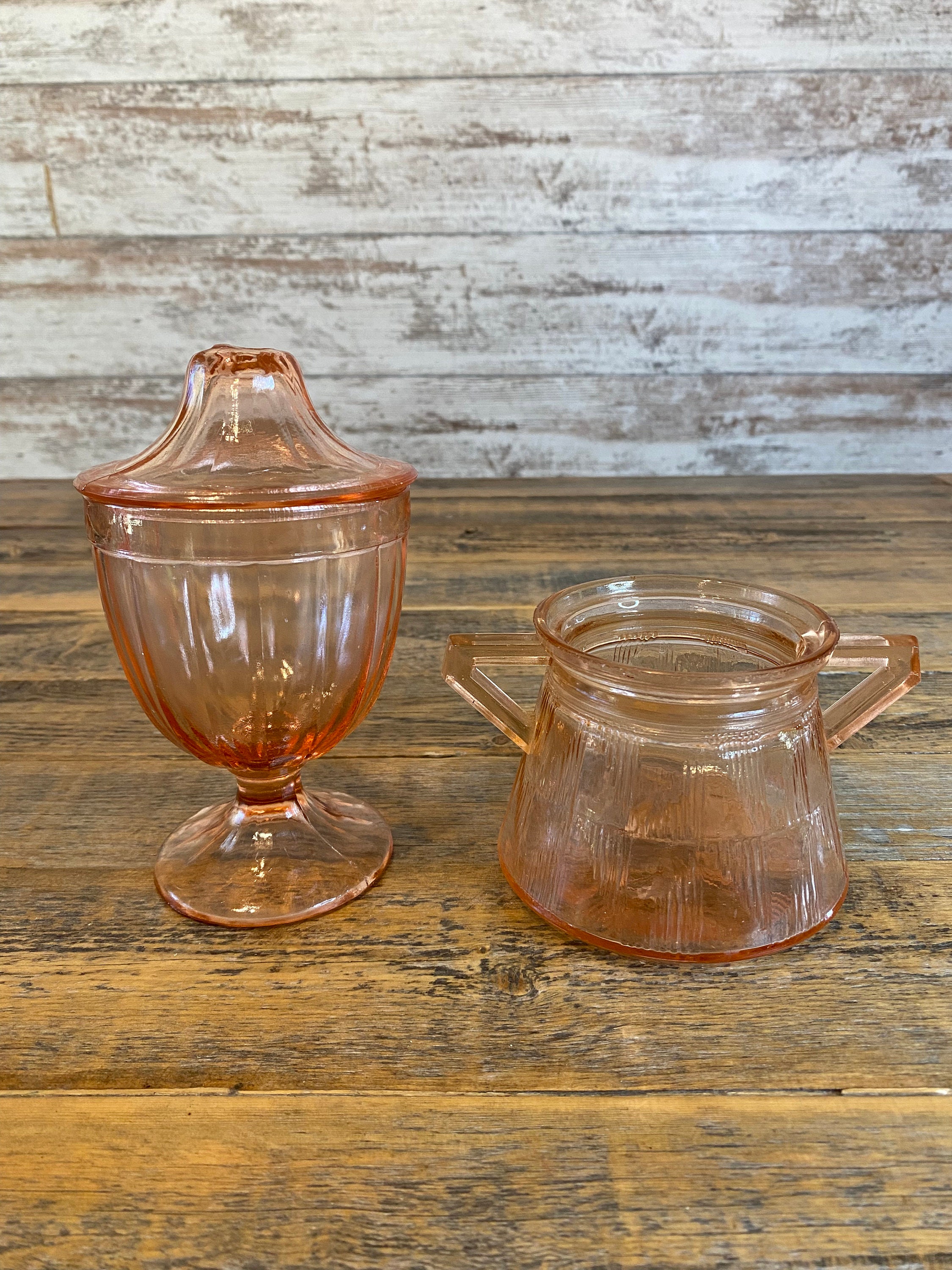 Set of 2 Vintage Pink Depression Glass Containers Jars Candy Dish ...