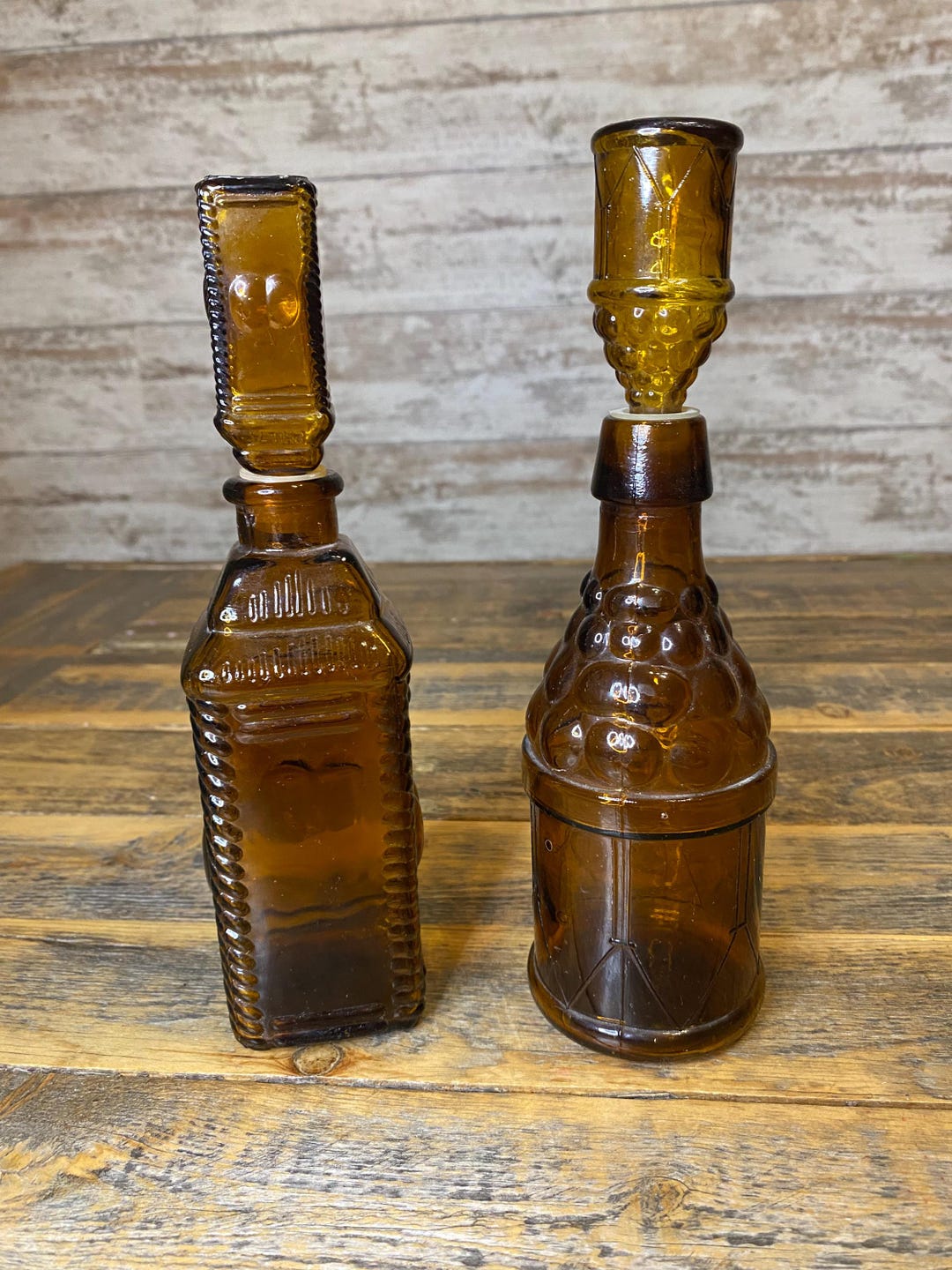 Set of 2 Vintage 70s Brown Amber Bitters Bottles / Decanters With ...