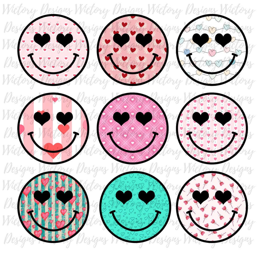 Hearts Smiley Face PNG Clipart – Valentine Craft Sublimation (9 Files ...
