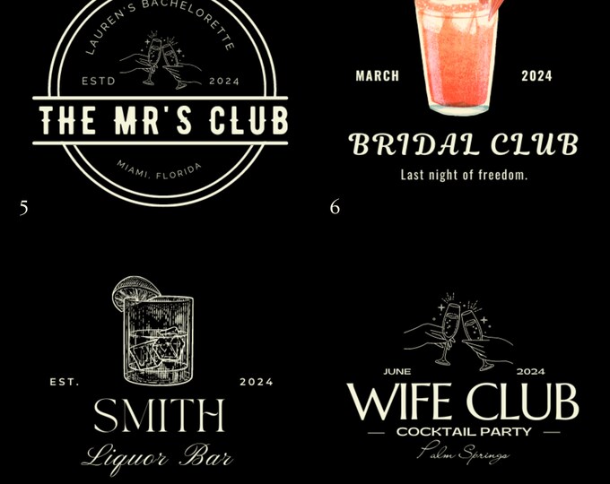 Custom Vintage Cocktail Bachelorette Logo, Bachelorette Weekend Logo ...