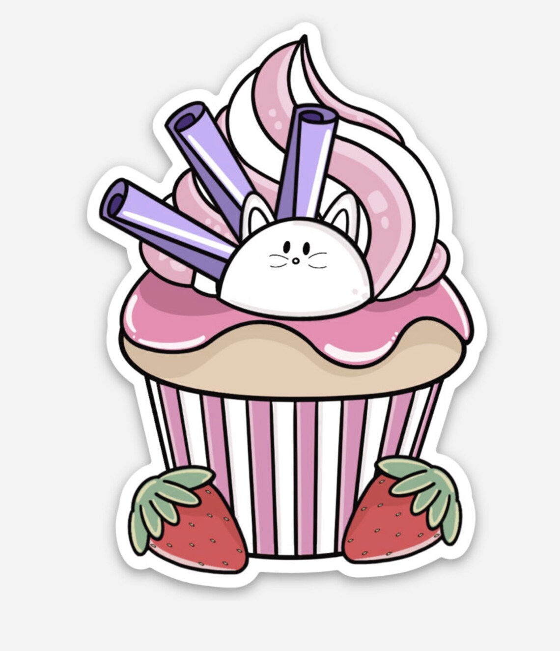 Strawberry Cupcake Vinyl Sticker Cupcake With Kitty Marshmellow and ...