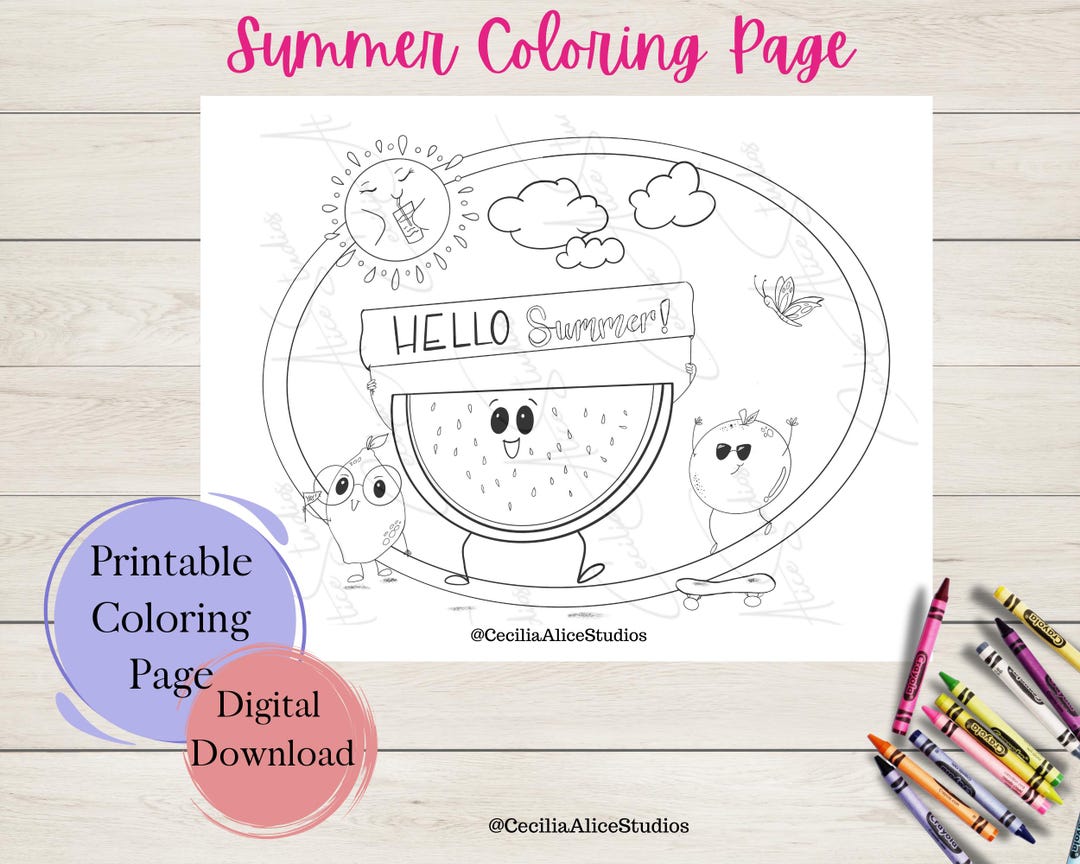 Summer Coloring Page - Cartoon Fruit Coloring Page - Watermelon - Lemon ...