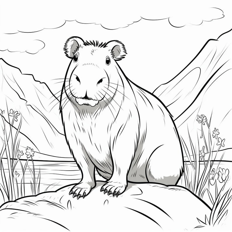 Capybara Coloring Page - Kids Coloring Page - Adult Coloring Page ...