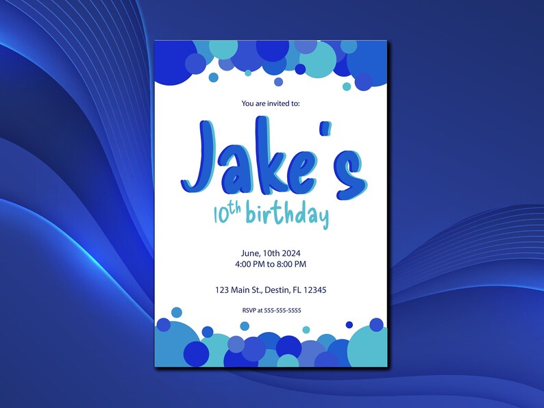 Blue Dots Birthday Boy Invitation Card Made to Order With Custom Text ...