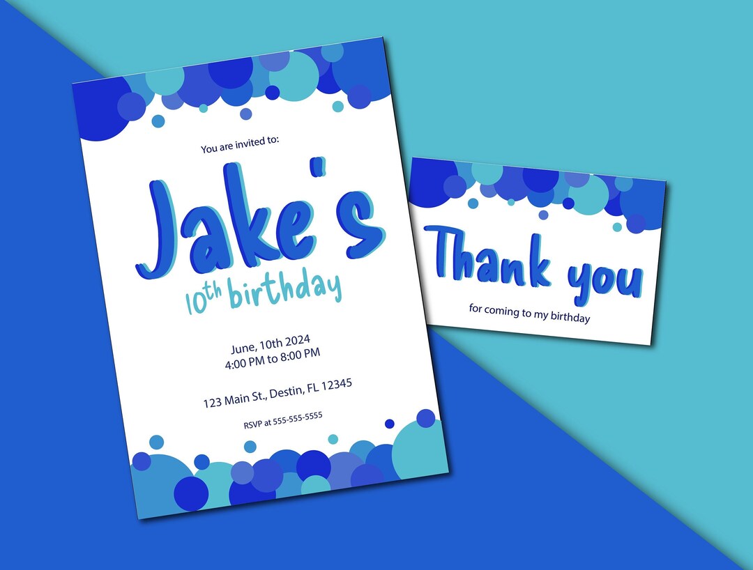 Blue Dots Birthday Boy Invitation Card Made to Order With Custom Text ...