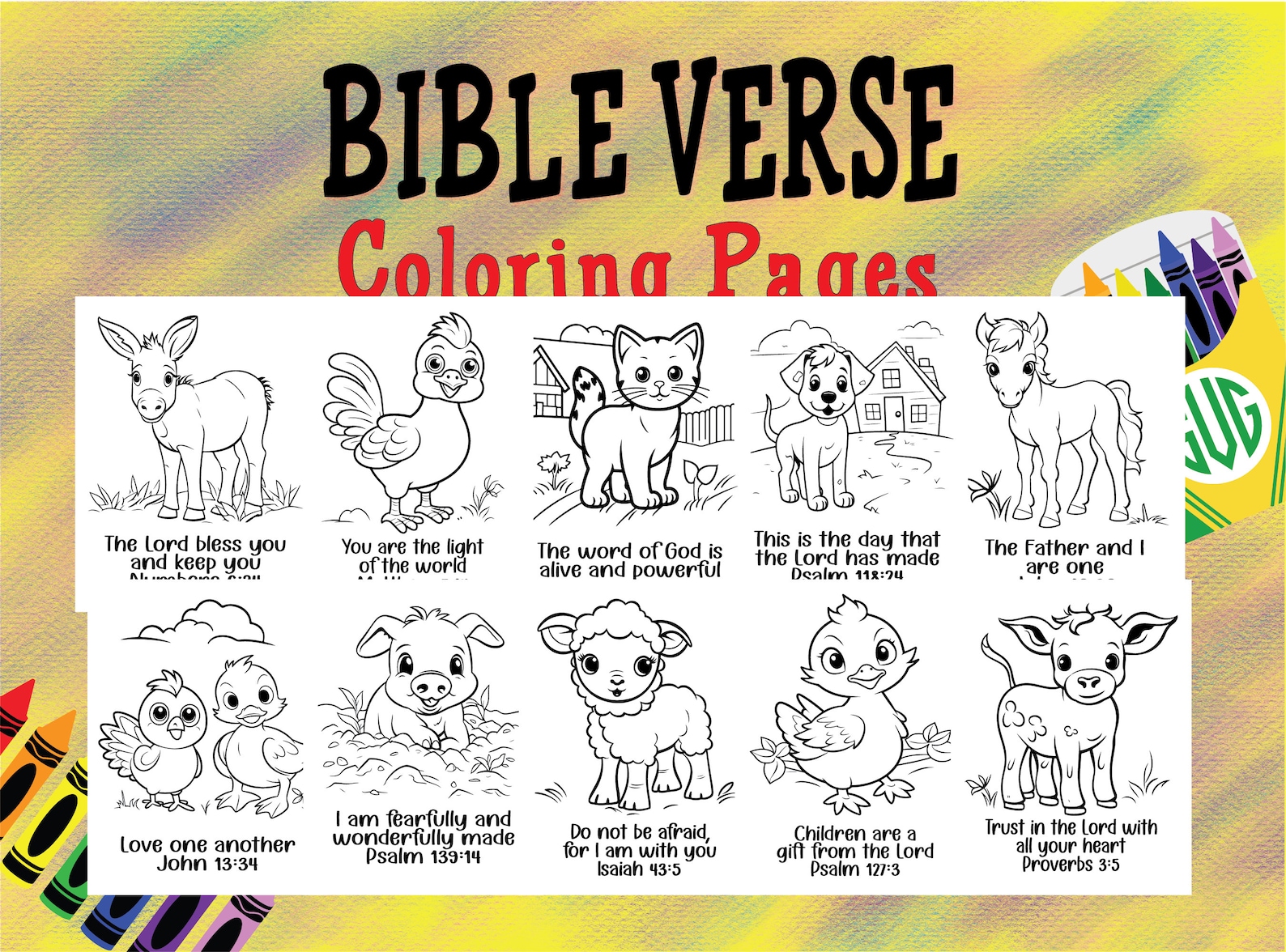 Bible Verse Coloring Pages for Kid Christian Farm Animal Coloring Book ...