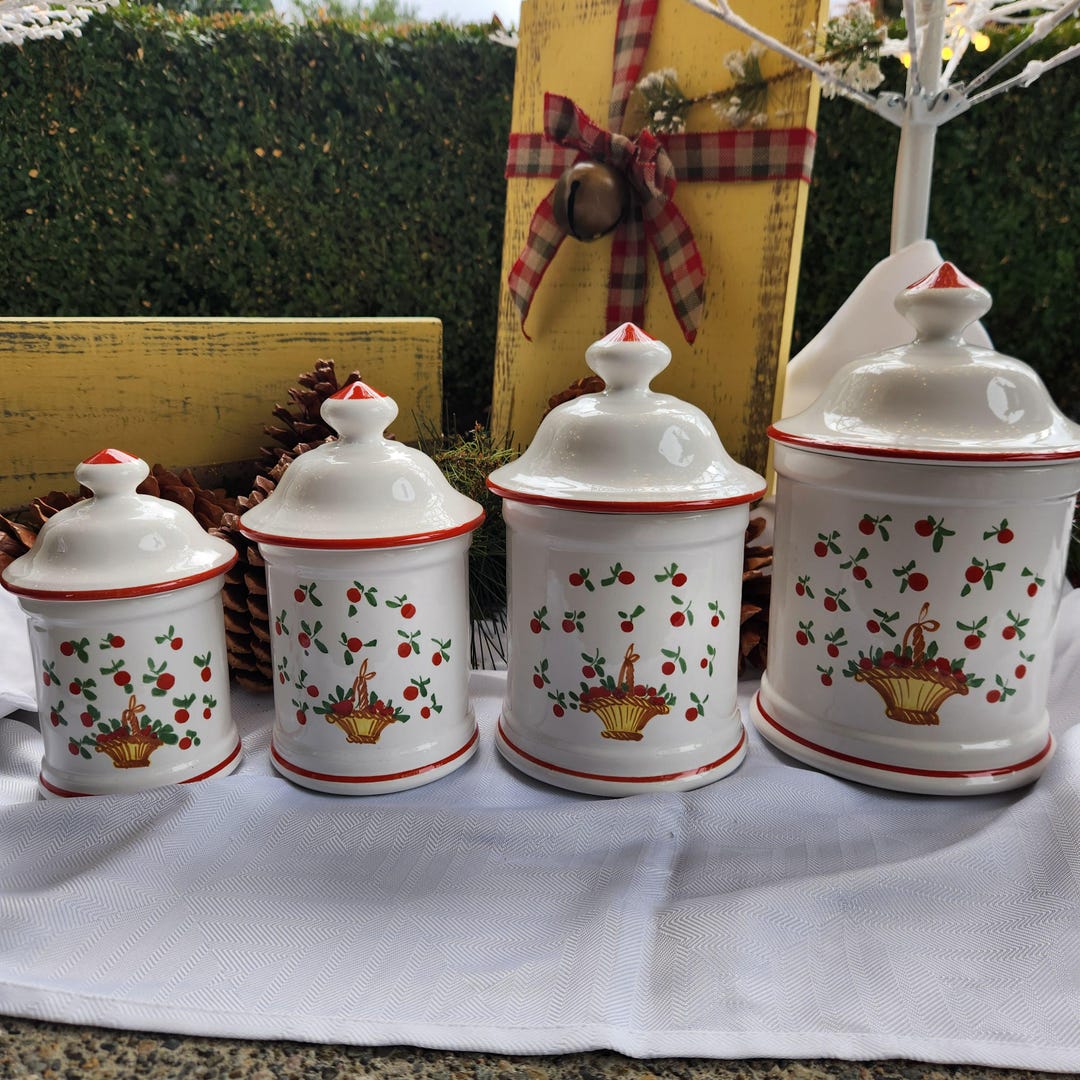 Red Ceramic Apple Canister Set - Etsy
