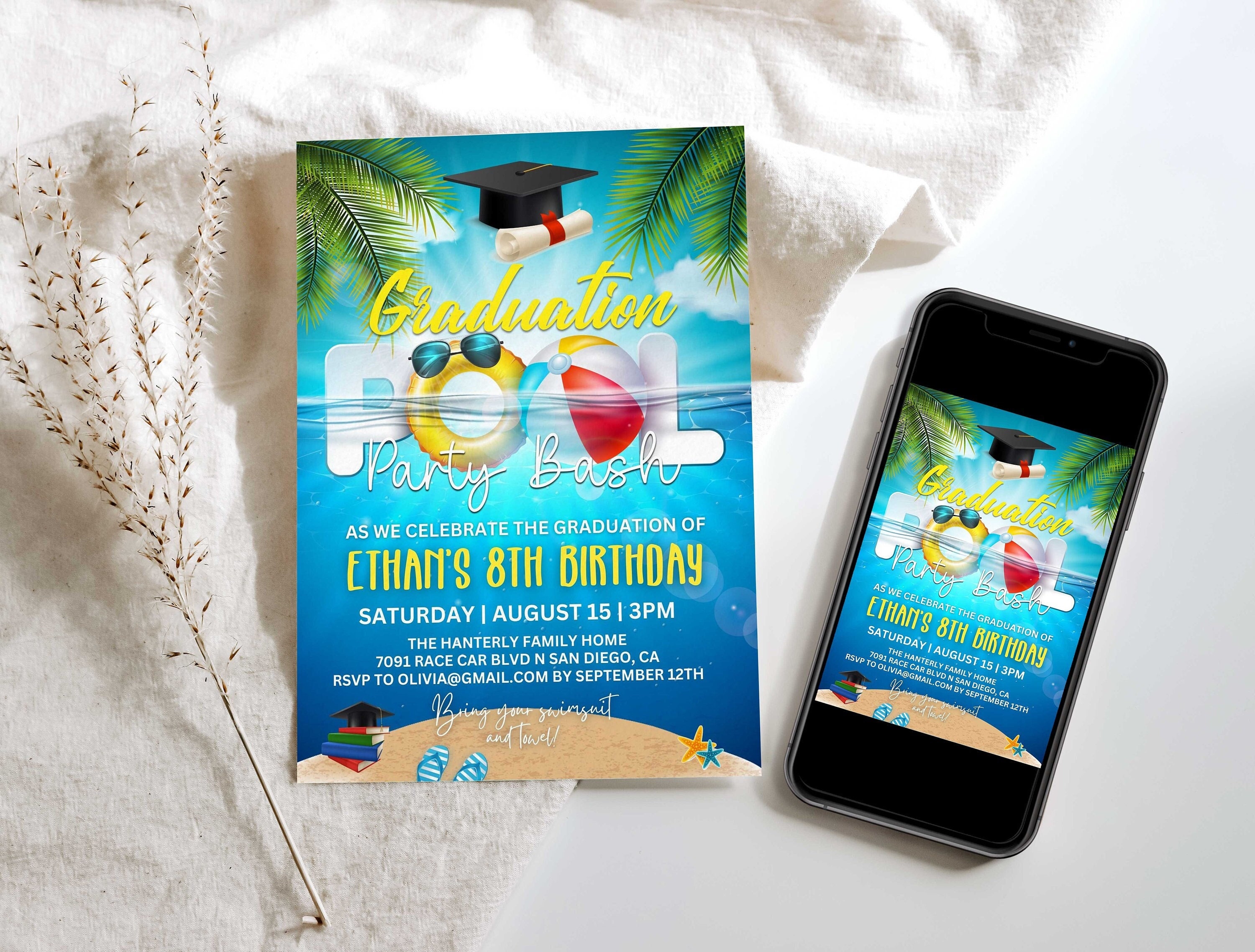 Graduation Pool Party Invitation Graduation Pool Party Bash - Etsy
