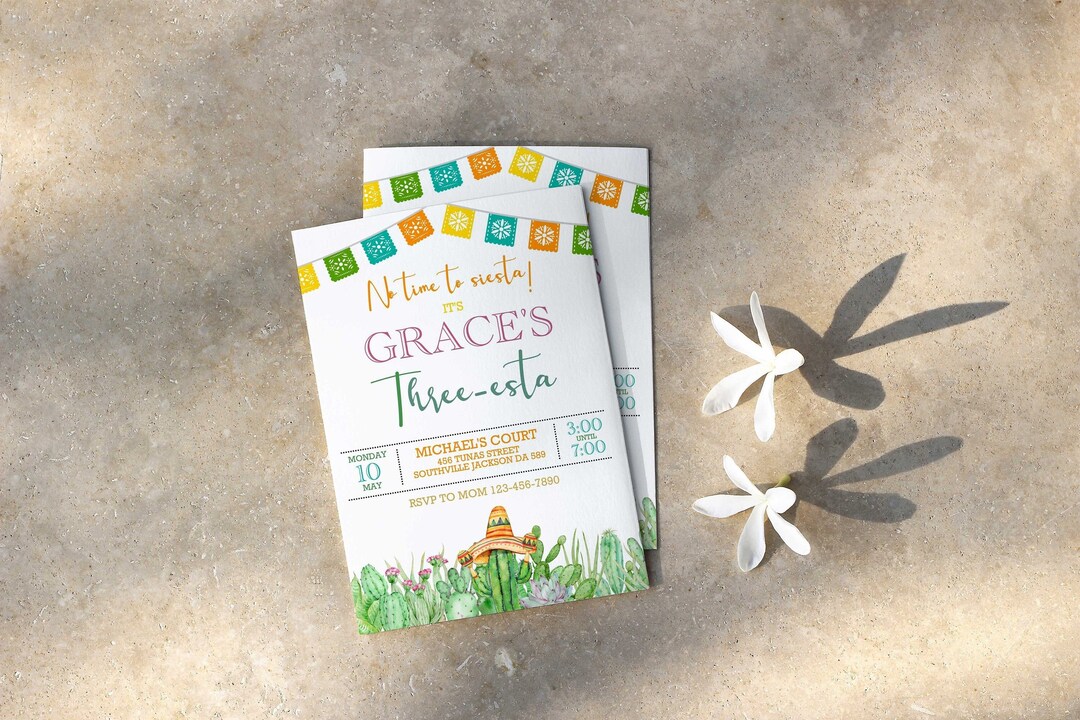 Three Esta Birthday Invite Three Esta Invitation Three-esta - Etsy