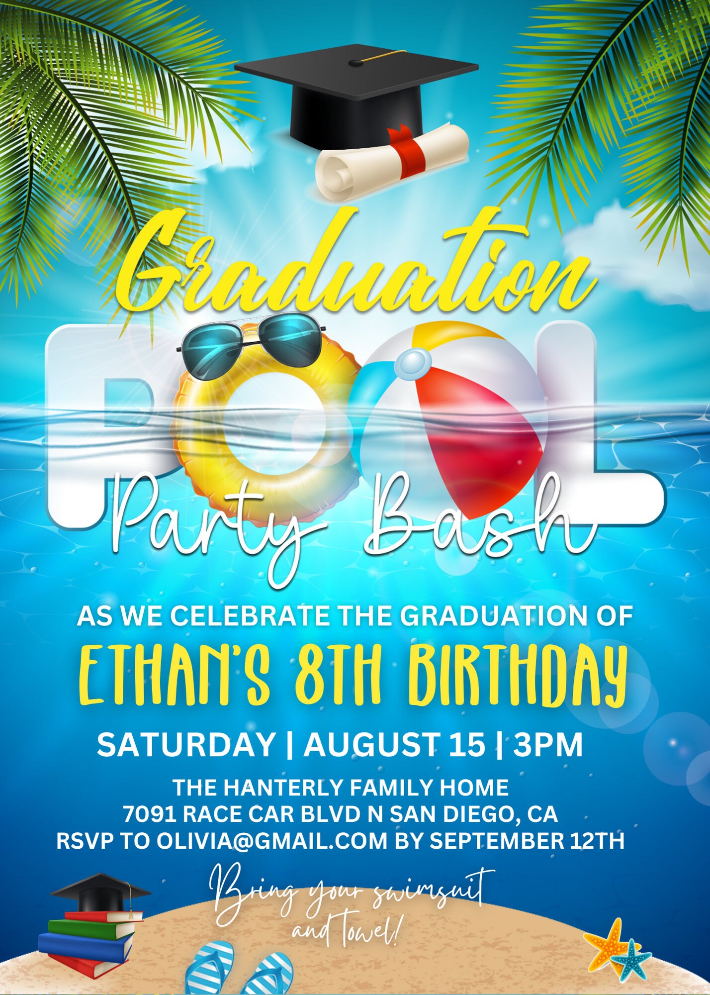 Graduation Pool Party Invitation Graduation Pool Party Bash - Etsy