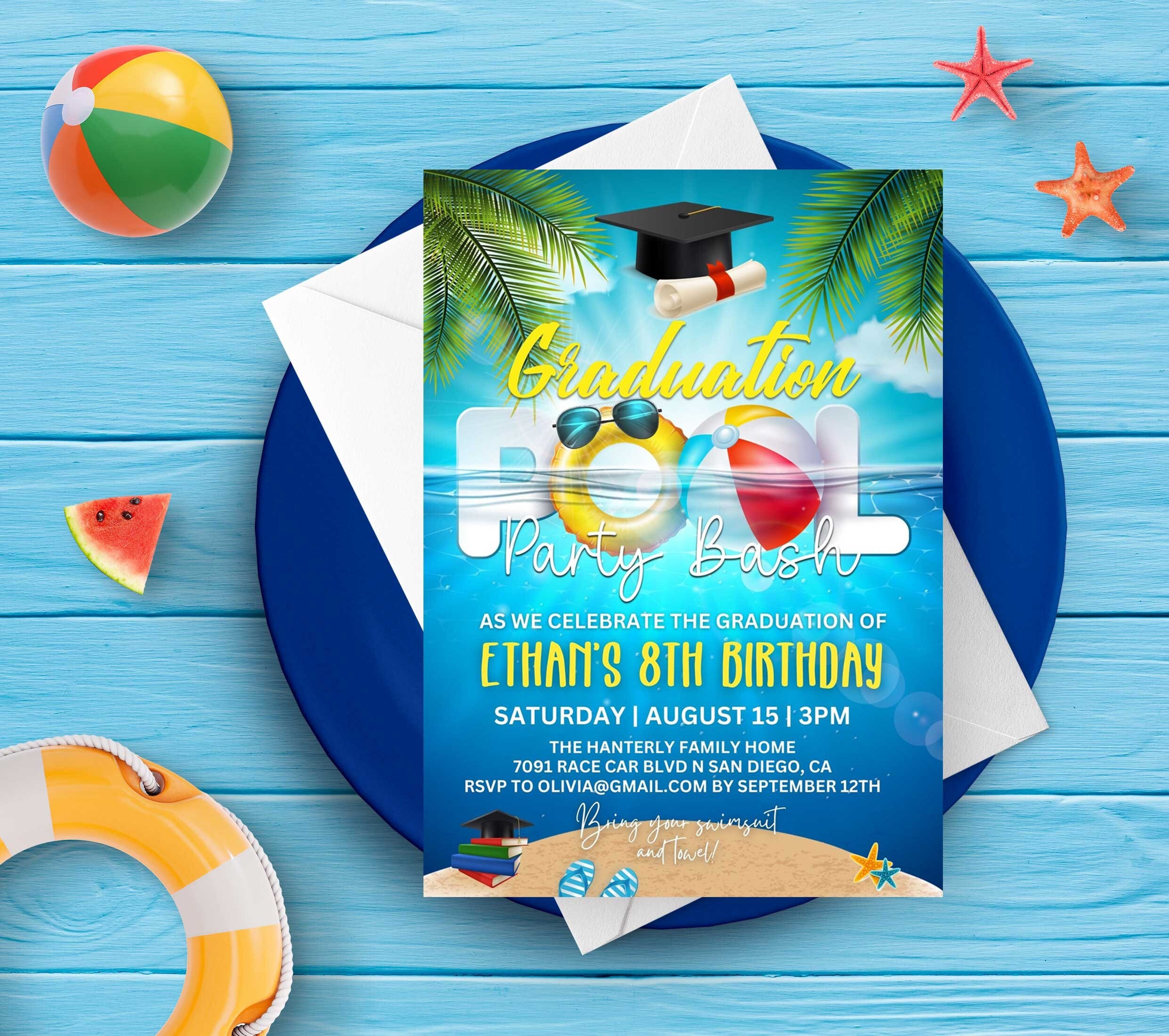 Graduation Pool Party Invitation Graduation Pool Party Bash - Etsy