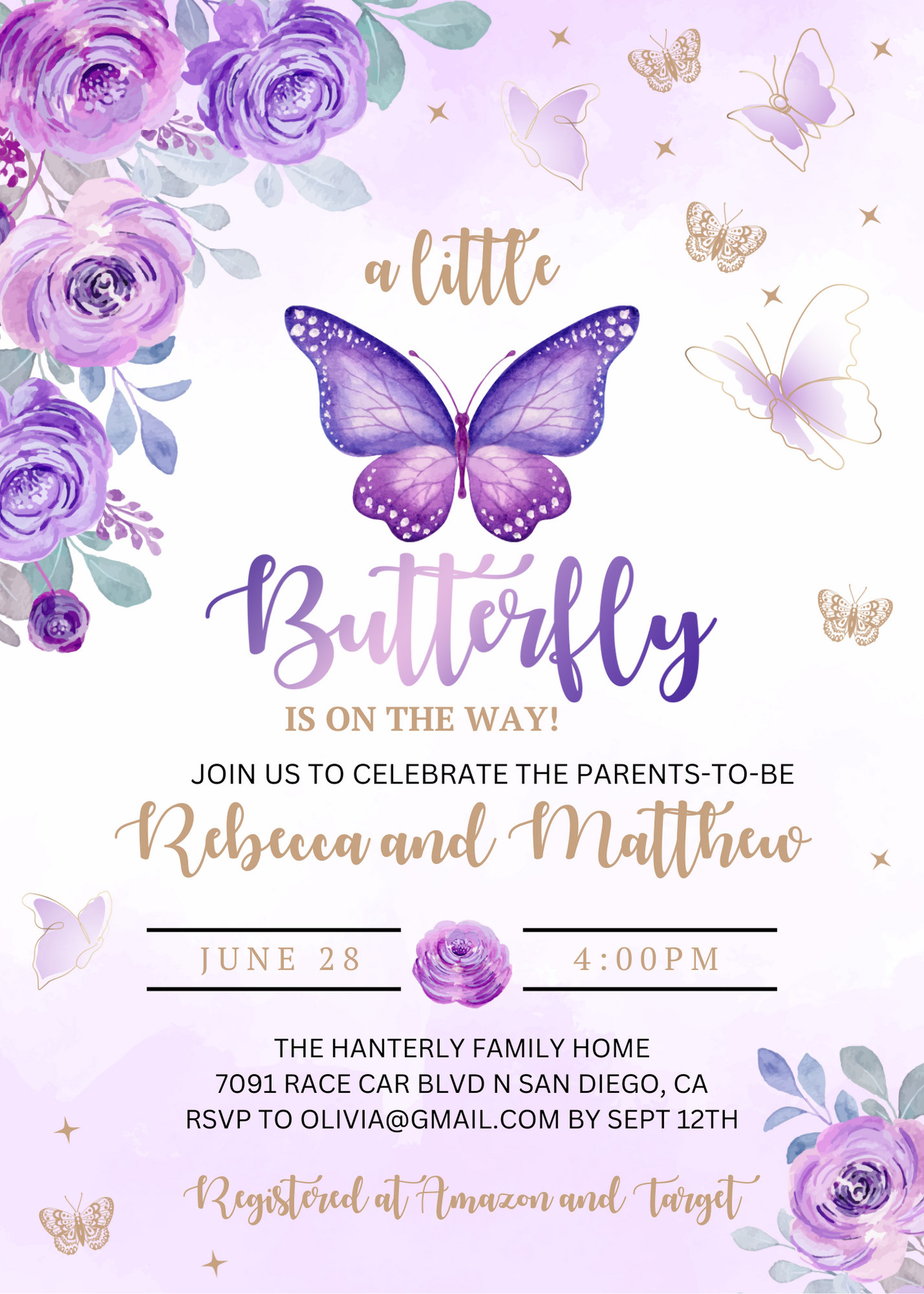 Butterfly Baby Shower Invitation, Purple Butterfly Baby Shower ...