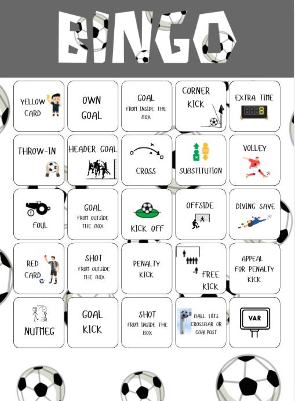 Football BINGO | Soccer BINGO | Football | Soccer | 5x5 Bingo Cards ...