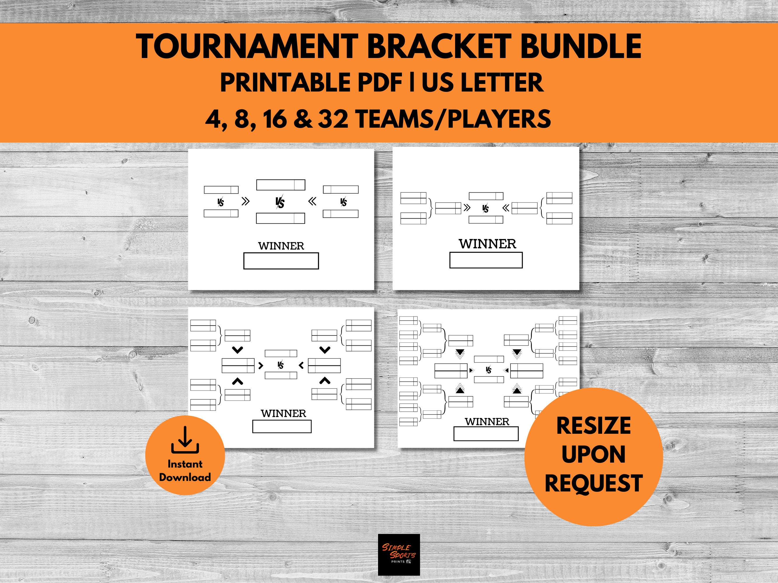 Tournament Bracket Template Knockout Bracket Single Elimination Bundle ...