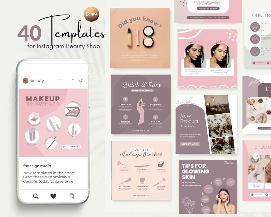 Beauty Canva Template Kit 40 | Canva Beauty Templates | Skincare Canva ...