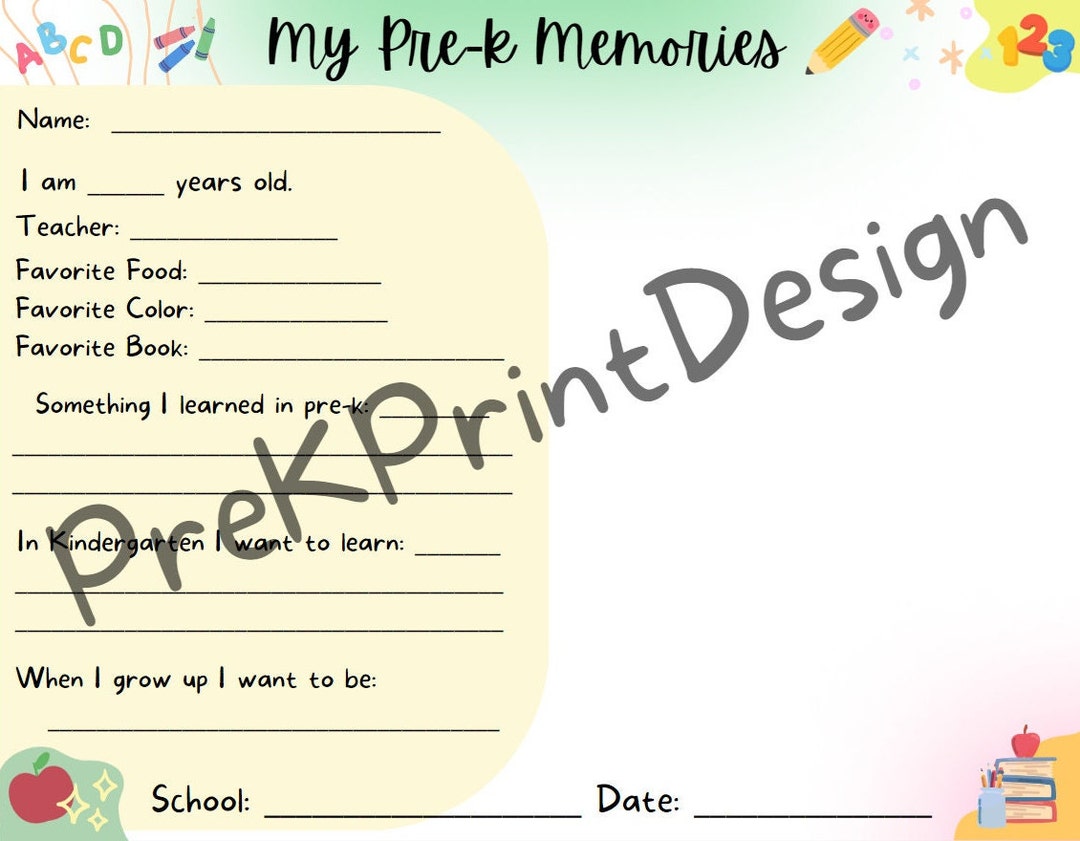 Pre-k Student Memory Certificate - Etsy