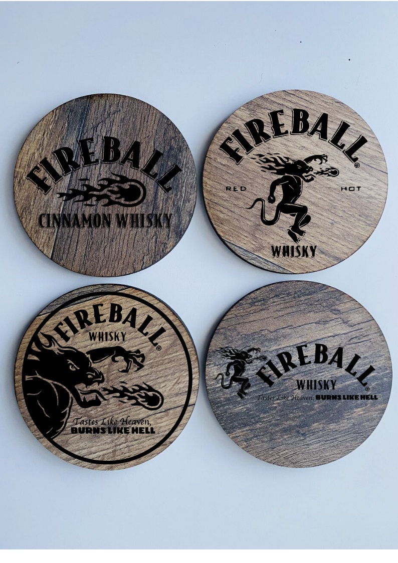 Fireball Whiskey Coaster Set of 4 - Etsy