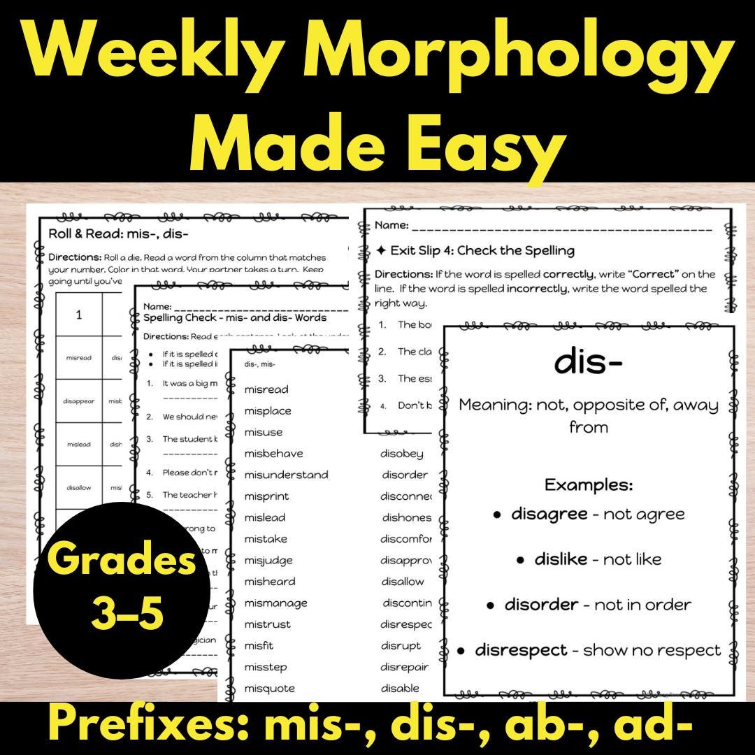 Weekly Morphology Made Easy, Prefix Worksheets Mis Dis Ab Ad, Grades 3 ...
