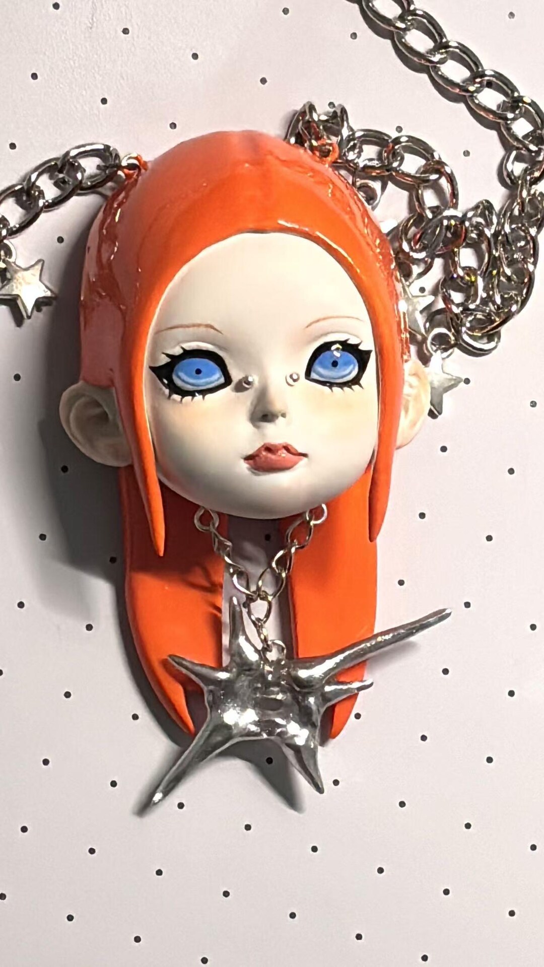 Handmade Cyber Doll Head Necklace | Gothic Punk Girl Pendant | Orange ...