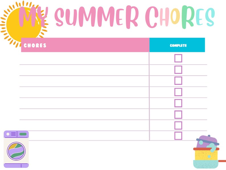 Kid's Summer Chore Chart (summer To-do) - Etsy