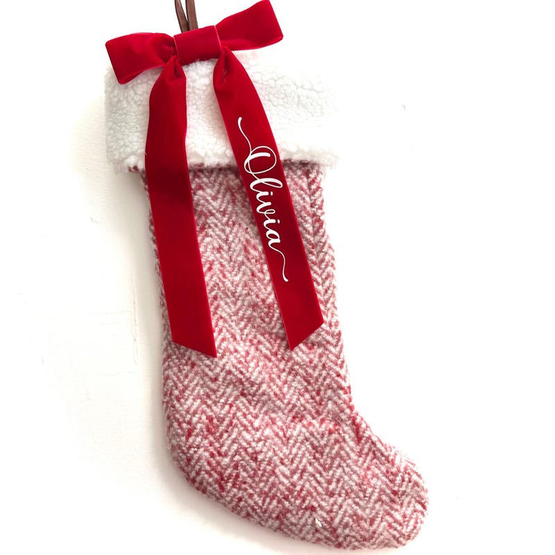 Stocking Name Tag Red Bow - Etsy
