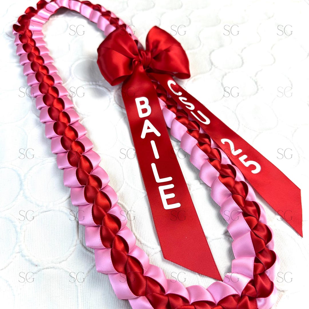 Pink Red Graduation Lei 2025 Kitty Theme Gift Lei With Personalized Bow ...