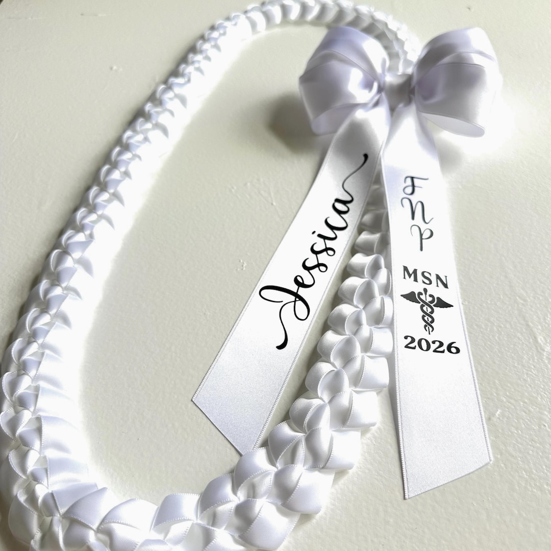 Personalized Nursing Graduation Lei | White Satin Ribbon, Custom Color ...
