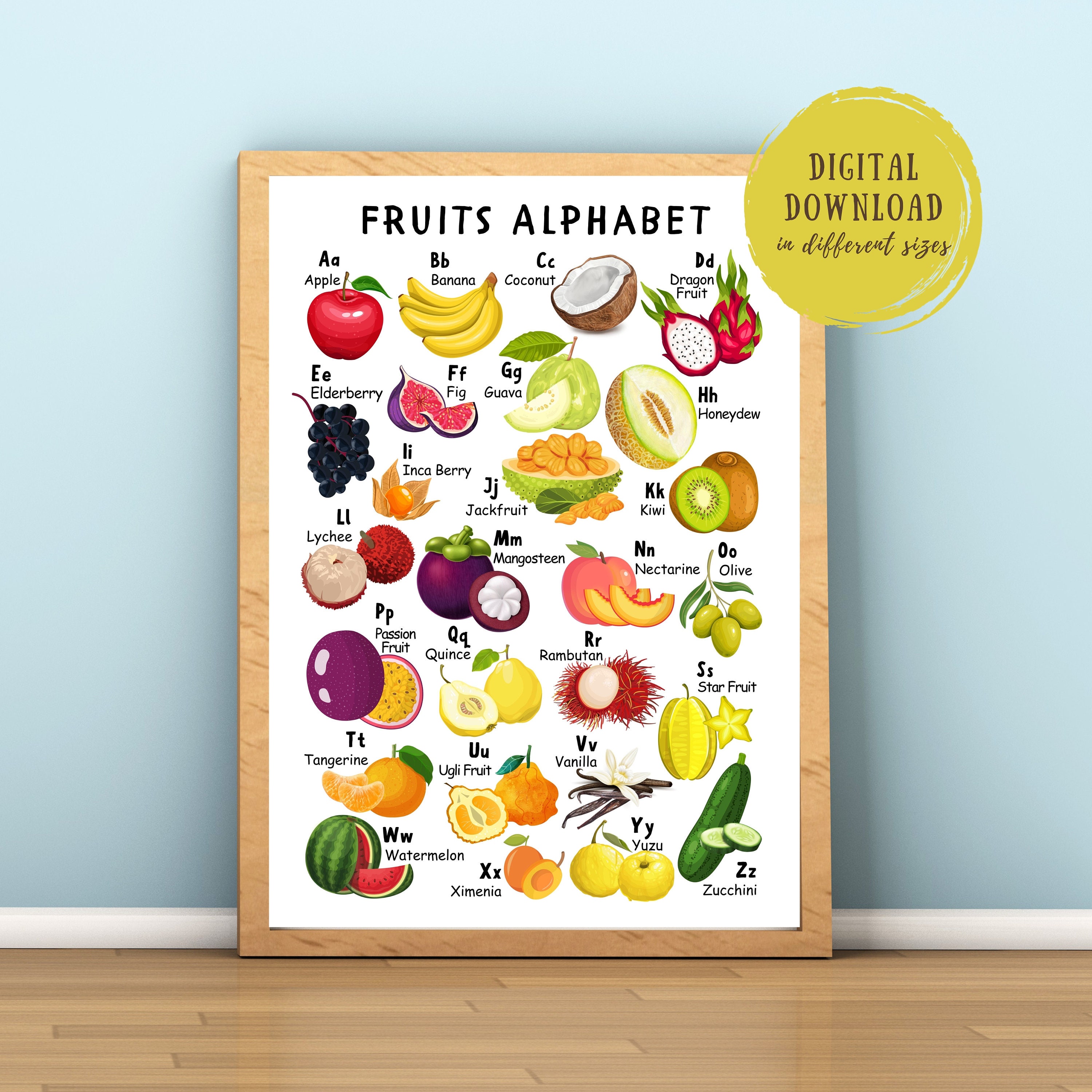 ABC Poster, Alphabet Poster, Fruits Alphabet, Home Schooling ...