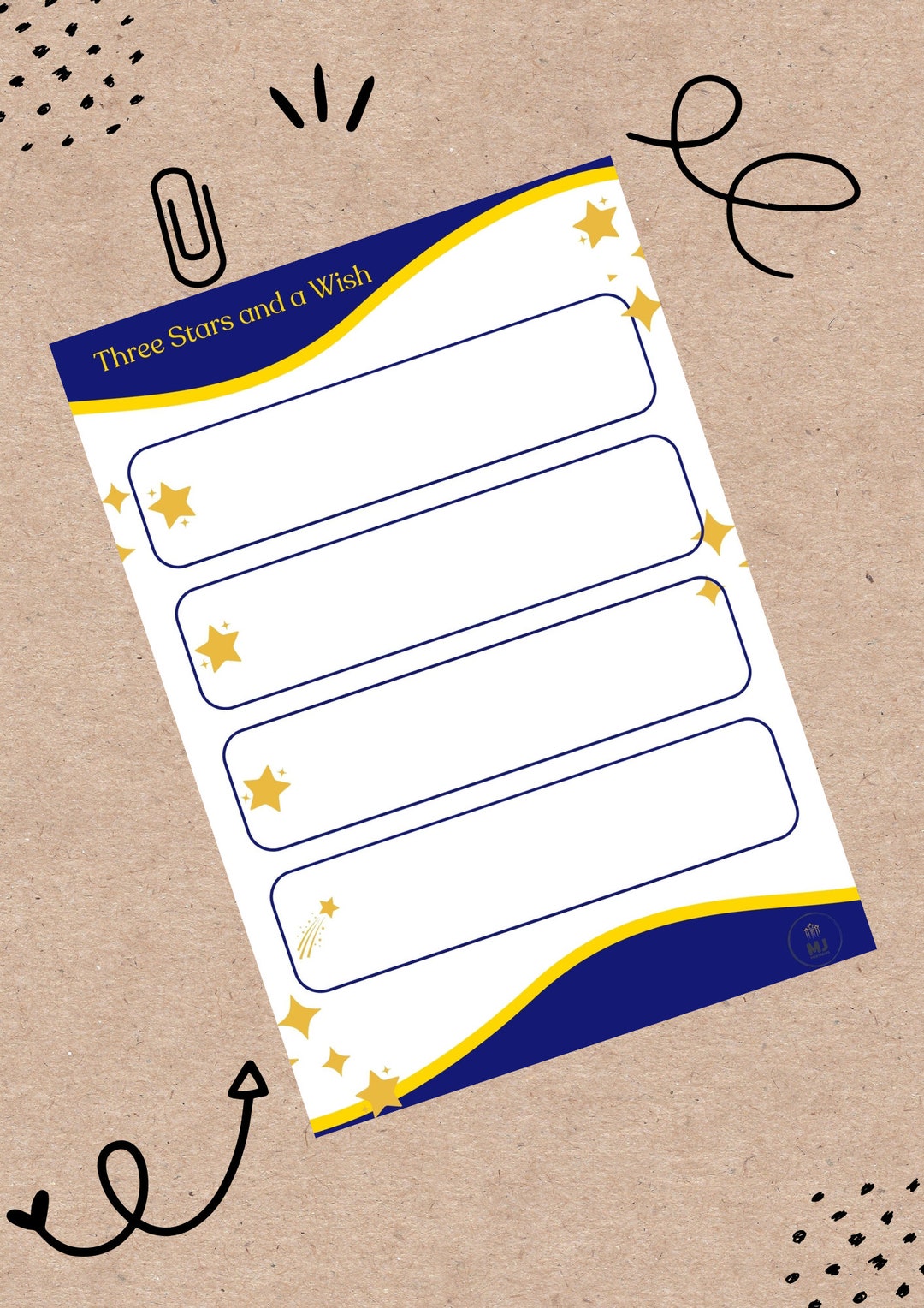 Three Stars and a Wish Training Printable Template, Education, Goal ...