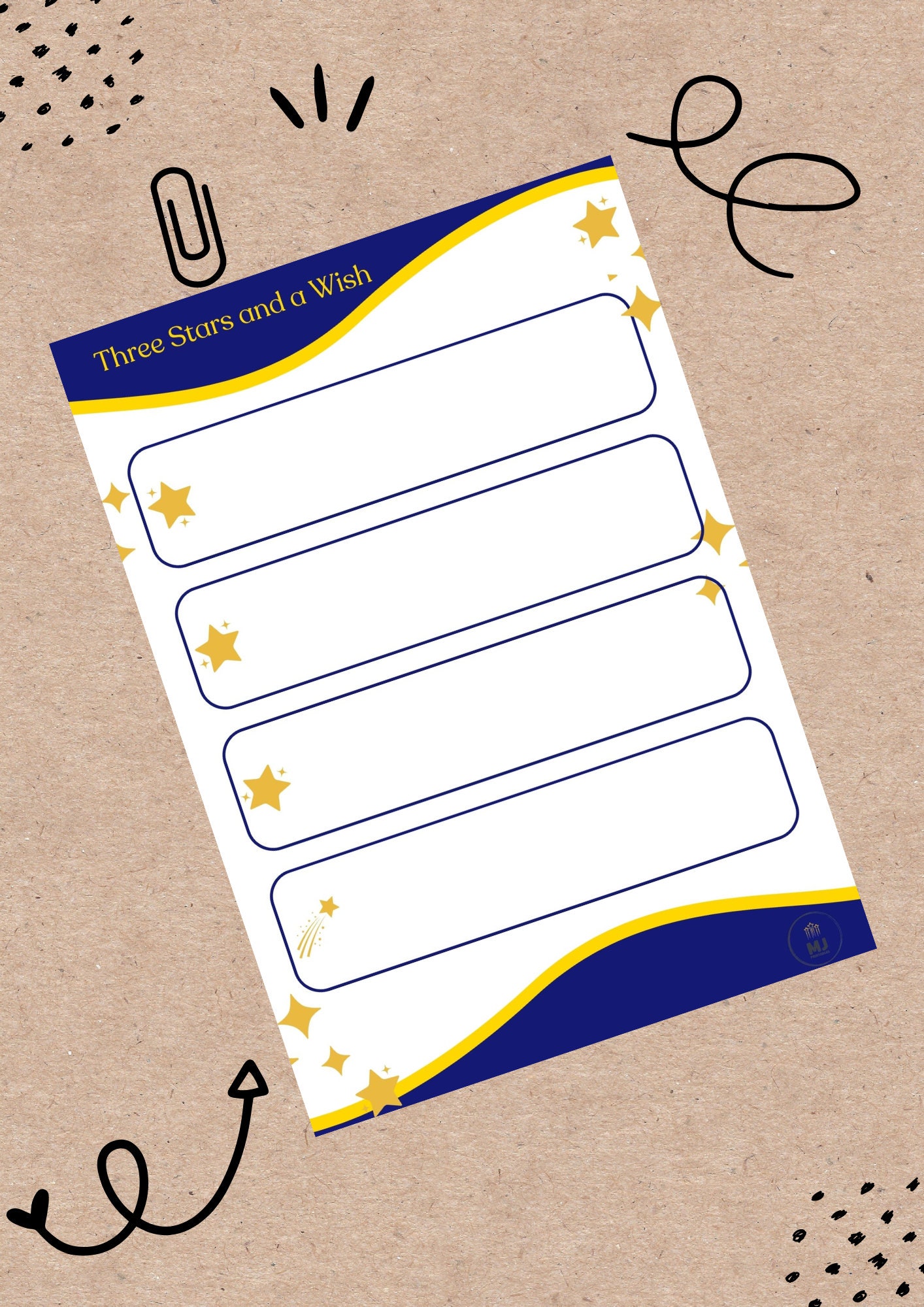 Three Stars and a Wish Training Printable Template, Education, Goal ...
